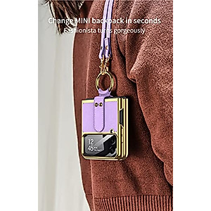 SHIEID Galaxy Z Flip 4 Case with Shoulder Strap, Ring Holder, Z Flip 4 Cover with Small Screen Protection, Premium Leather, and Wireless Charging Support for Samsung Flip 4 Case, Elegant White