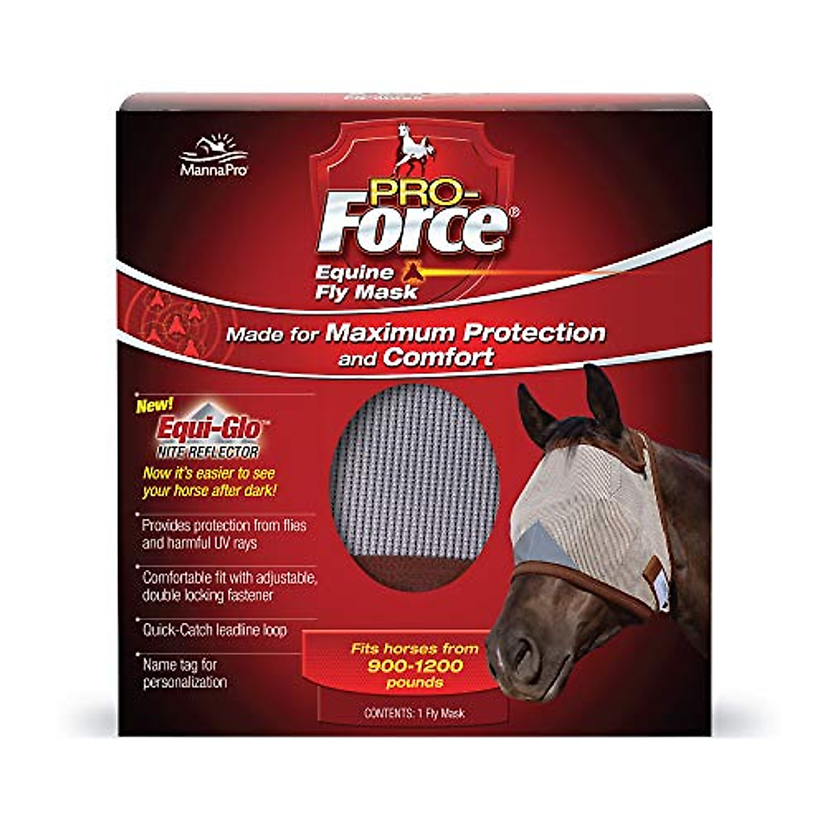 Manna Pro Equine Fly Mask | Pro-Force Mask with Adjustable Fit |Fits Horses 900-1200 lbs
