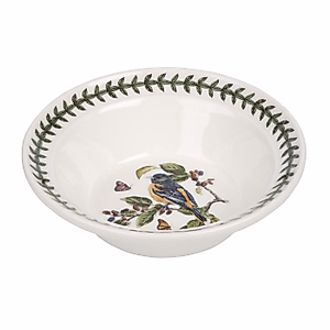 Portmeirion Botanic Gardens Birds Individual Oatmeal or Soup Bowl | 6.5 Inch Bowl with Baltimore Oriole Motif | made of Fine Earthenware | Dishwasher and Microwave Safe | Made in England
