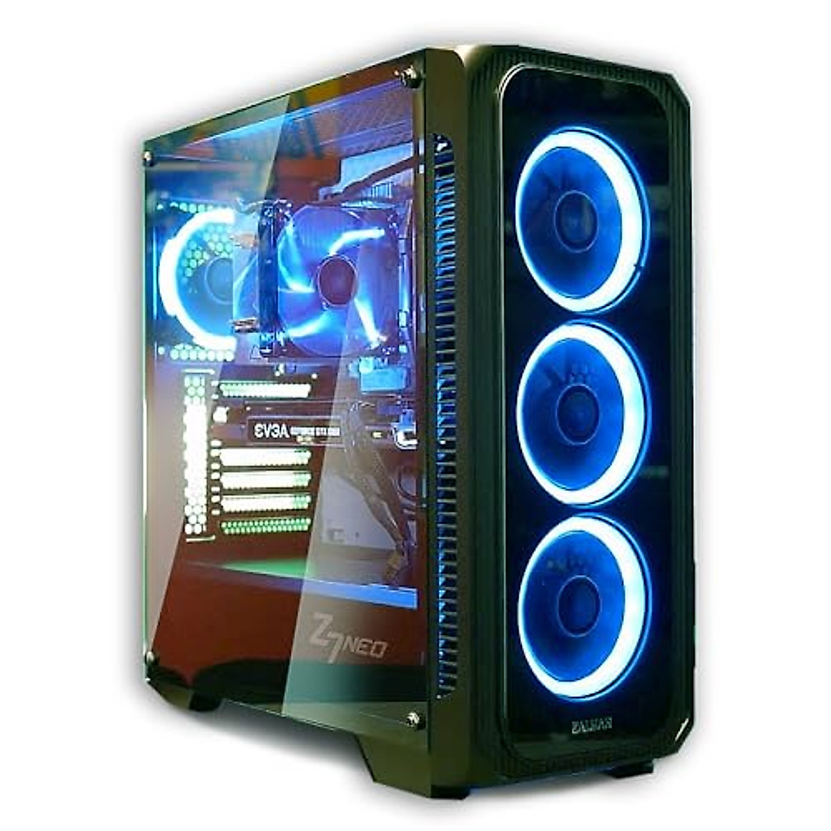 Zalman Z7 NEO ATX Mid-Tower Gaming PC Case, Tempered Glass Side Panel, 4X Pre-Installed 120mm RGB LED Ring Fans, High-End PC Cabinet