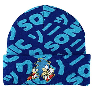 Bioworld Sonic Flat Embroidery Blue AOP Jacquard Acrylic Knit Beanie
