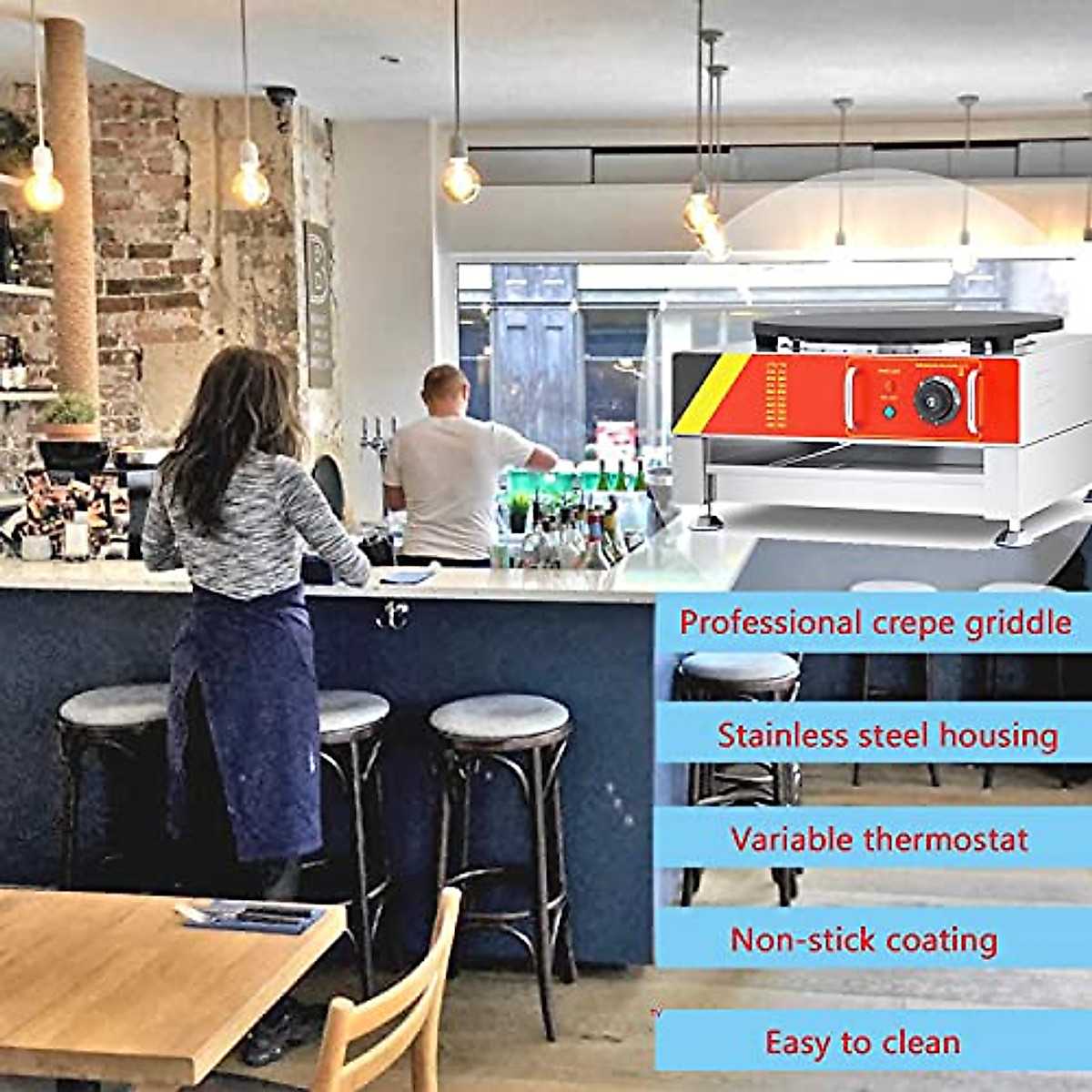 16" Electric Crepe Maker Pancake Making Machine Round Crepe Griddle With heating Plate Commerical (Silver(110V))