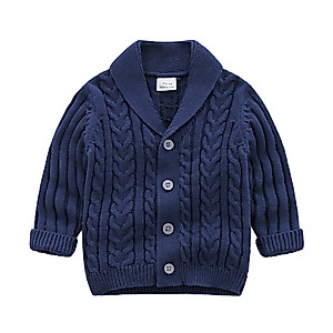 Feidoog Infant Baby Boys Cardigan Crochet Sweater V-Neck，Toddler Knit Button up Knitted Pattern Pullover Sweatshirt,Blue,6-12M
