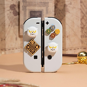 PERFECTSIGHT Cute D-Pad Button Caps Silicone Thumb Grips Set, ABXY Key Buttons Sticker Joystick Cover Caps Compatible with Nintendo Switch/OLED - Owl