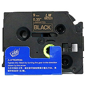LM Tapes - Brother PT-1180 3/8" (9mm 0.35 Laminated) Gold on Black Compatible TZe P-touch Tape for Brother Model PT1180 Label Maker with FREE Tape Guide Included