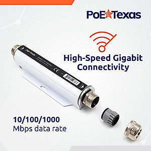 PoE Texas PoE++ Extender - Outdoor PoE Repeater - IP67 Waterproof and Direct Burial Capable - High-Speed Ethernet Booster Extends Power and Gigabit Data Range by 100m - IEEE 802.3bt/at/af Compliant