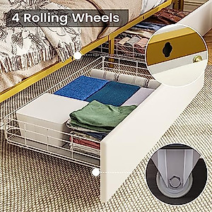 ADORNEVE LED Bed Frame Full with Storage Headboard,Full Size Platform Bed Frame with Charging Station,Bed Frame with Drawers,Velvet Tufted Headboard,Noise-Free,Creamy White & Gold