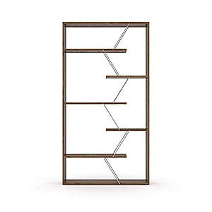 DSHADE Modern 6 Tier Book Shelf Solid Wood Tall Bookshelf Organizers Open Display Shelf Book Home Office Furniture Bookcase Open Display Shelf for Living Room Home Office (Walnut/Chrome)