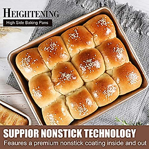 JOHO BAKING Deep Baking Pans Sets Nonstick,Baking Sheets for Oven,Bakeware Rectangular Cake Pan Set,3 Piece,Gold