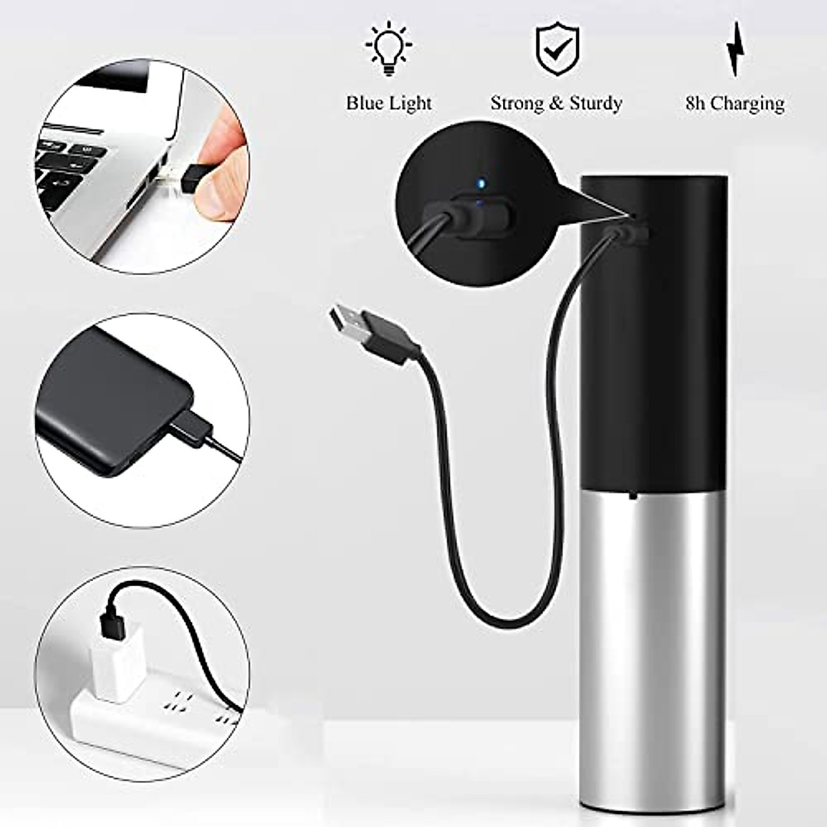Electric Wine Opener, Automatic Wine Bottle Opener with Base, Corkscrew Remover with Foil Cutter Vacuum Pump Preservation Stopper Aerator Pourer Wine Lovers Gift Set USB Rechargeable