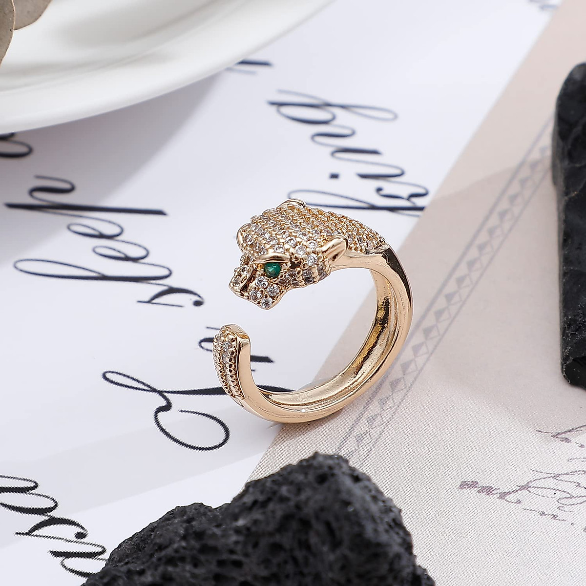 Hofar Leopard Ring for Men Women, Cubic Zirconia Opening Adjustable Animal Band Ring, Fashion Rhinestones Jewelry Gifts for Friend Family Lover