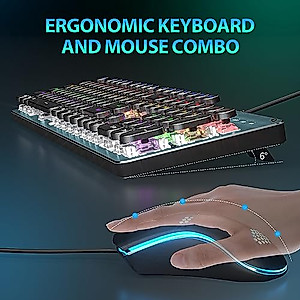 Typewriter Mechanical Gaming Keyboard Mouse Combo, Metal Panel Retro Keyboard with Round Keycap Blue Switch, RGB Backlit 104 Keys Anti-Ghost Wired Keyboard and Mouse with 3 DPI for PC Laptop Mac Gamer