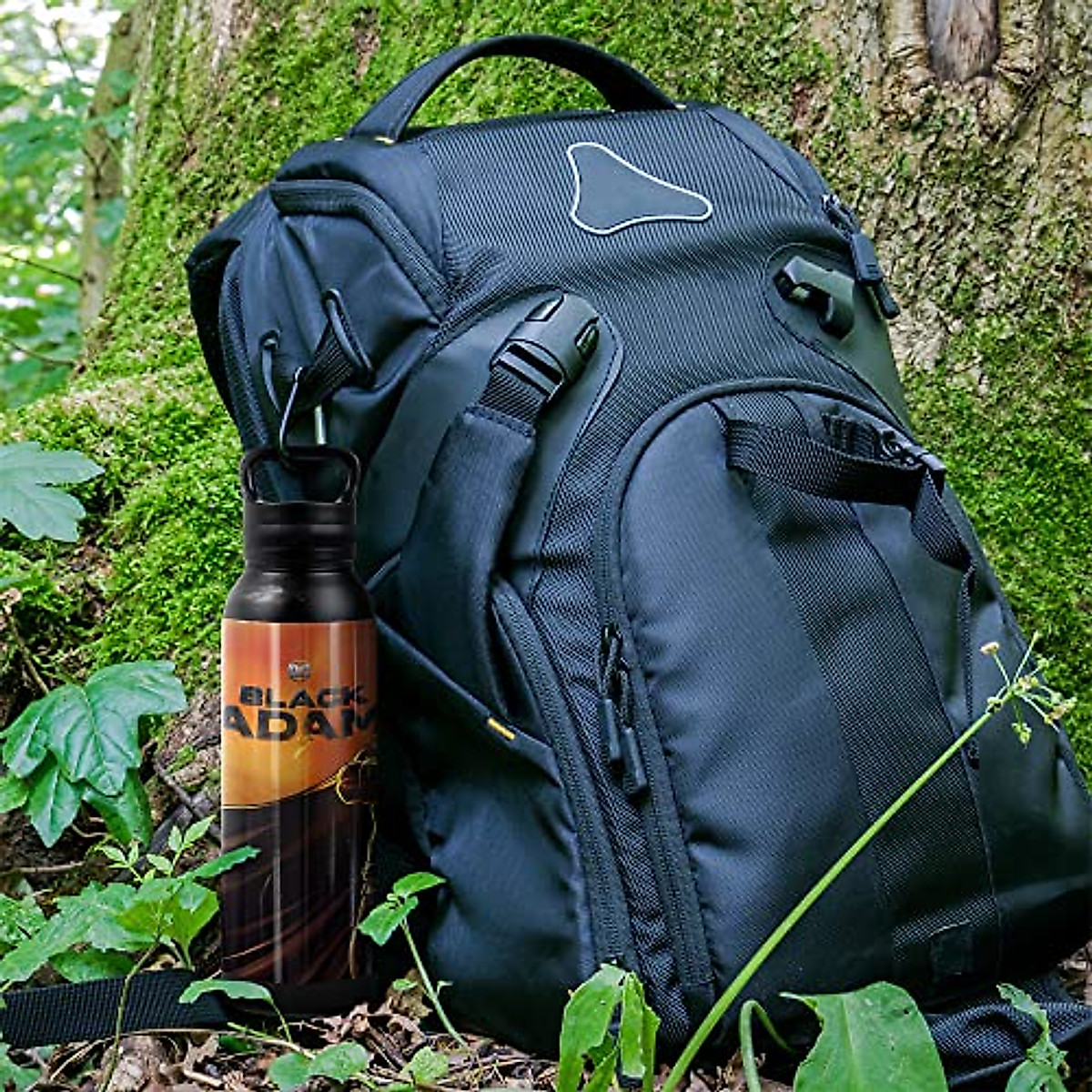 Black Adam OFFICIAL Character Logo Black 24 oz Insulated Canteen Water Bottle, Leak Resistant, Vacuum Insulated Stainless Steel with Loop Cap