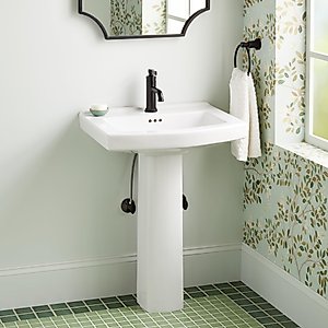Signature Hardware 953883-1 Pennfield 24" Porcelain Pedestal Bathroom Sink with Overflow and Single Faucet Hole - White
