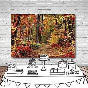 LYWYGG 10x8ft Autumn Backdrop Fall Scenery Background Vinyl Yellow Fall Leaves View Photography Backdrop Photo Studio Props CP-67-1008