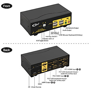 2 Port Dual Monitor KVM Switch HDMI 4K@60Hz YUV 4:4:4 with Audio Outputs and USB 2.0 HUB CKL-922HUA-2