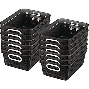 Really Good Stuff Medium Plastic Book Baskets, 11" by 7½" by 4½" - 12 Pack, Black | Versatile Storage Solution for Classroom, Home and Office l Toy Storage, Multi-Purpose Organizer Basket