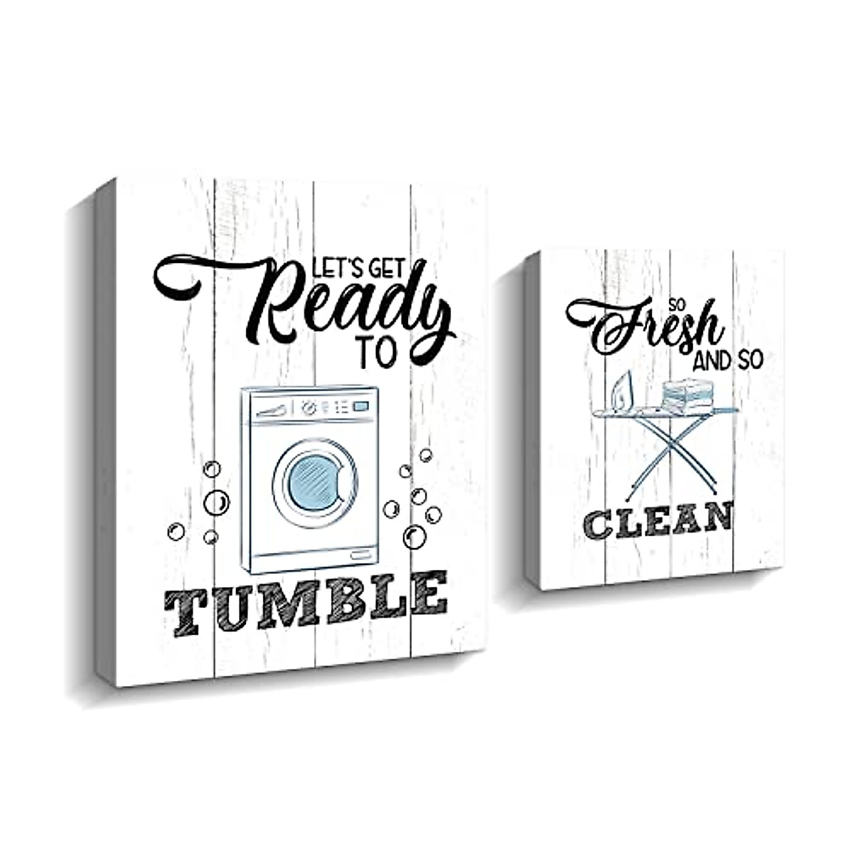 Kas Home 2 Panels Laundry Room Decor Laundry Room Wall Sign Tumble Fresh Clean Canvas Laundry Wall Art Plaque Farmhouse Laundry Rules Wall Decor (White - laundry, 12 x 15 inch + 8.6 x 11 inch)