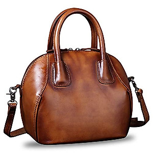 Genuine Leather Handbags for Women Top Handle Satchel Purses Ladies Shoulder Bag Handmade Vintage Crossbody Bag (Brown)