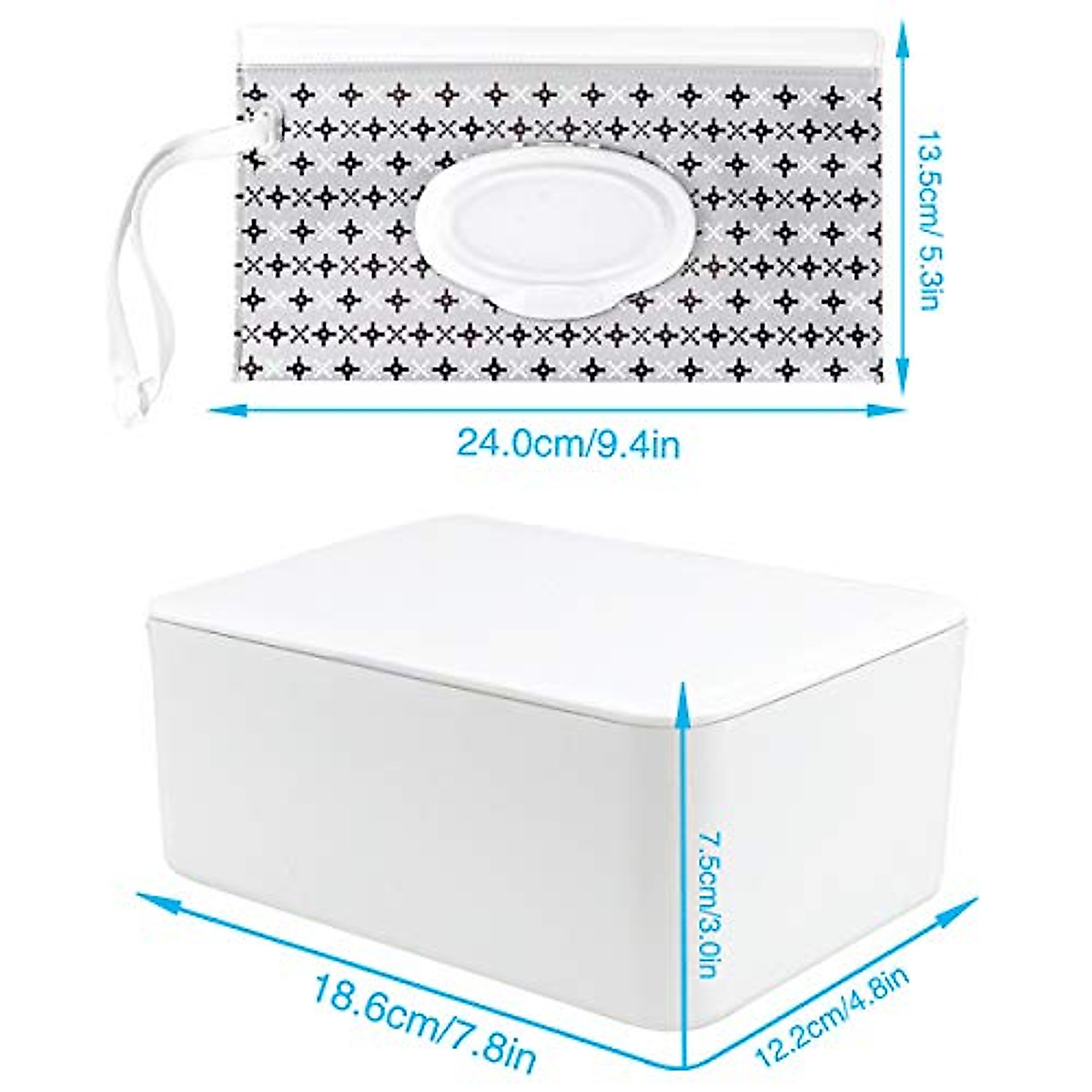 DOERDO 3 PCS Wipe Dispenser and Wet Wipe Pouch Bags Baby Wipe Holder with Lid Wipes Box Tissue Case Box Keeps Baby Wipe Fresh and Safe(White&2 Bags)