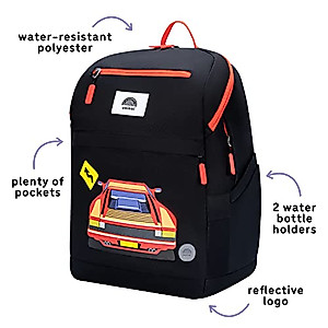 uninni 16" Kid's Backpack for Girls and Boys Age 6+ with Padded, and Adjustable Shoulder Straps. Fits for Height 3'9" Above Kids (Race Car Black/Red)