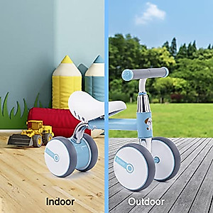 Baby Balance Bike Riding Toys for Toddler Baby Balance Bike Walker 4 Wheels No Pedal Bicycle to Exercise Standing and Running Birthday Gift for 18-36 Months Boys Girls (Blue)