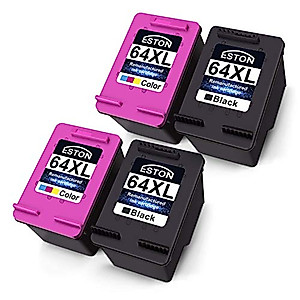 ESTON 64XL Remanufactured Replacements for HP 64XL 64 XL Black & Tri-Color Ink Cartridges, 4 Pack (N9J91AN N9J92AN) for HP Envy Photo 6252 6255 6258 7155 7158 7164 7855