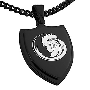 Tioneer Black Stainless Steel Tribal Rooster Shield Pendant Necklace