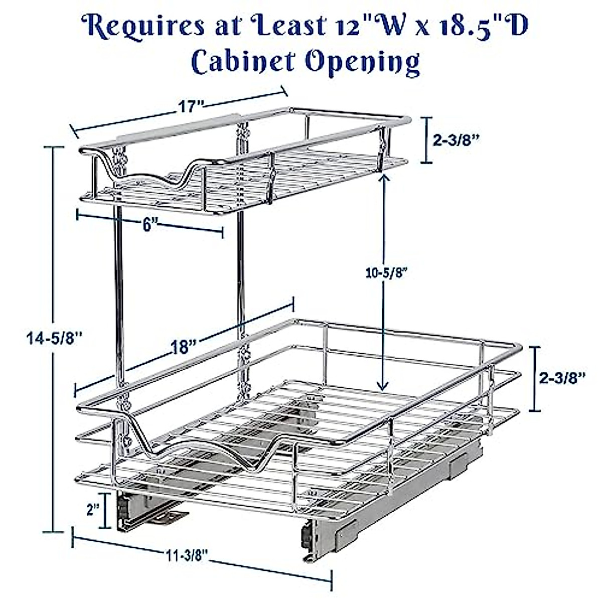 Hold N’ Storage Under Sink Organizers and Storage - 2 Tier Slide Out Cabinet Organizer with Sliding Drawers for Inside Cabinets- 11" W x 18" D x 15”H, Chrome
