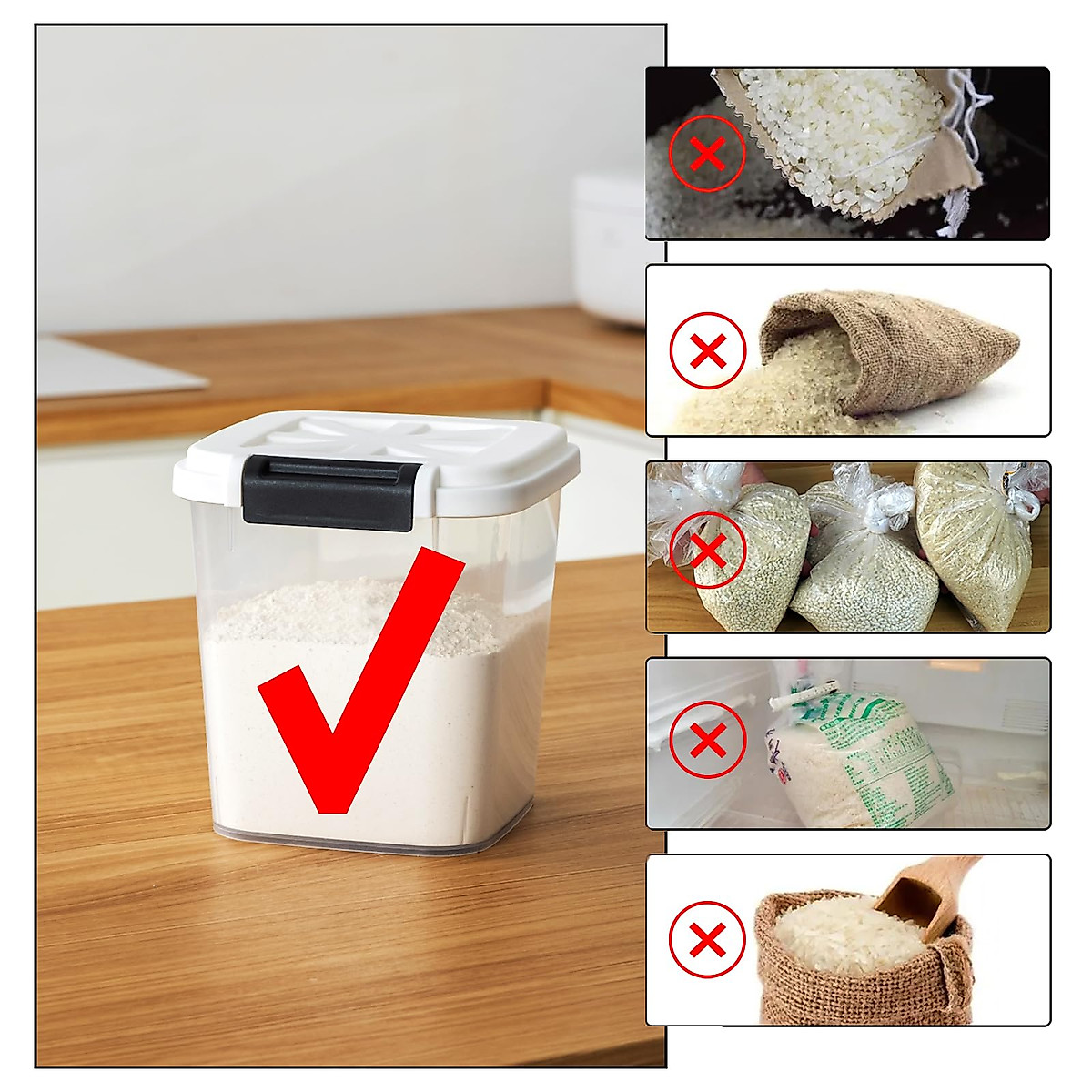 LivLab 5LBS Flour Container - Rice Dispenser 5LBS/2KG/2Qt Food Cereal Container Bins with Measuring Cup for Household Pantry Organization (5 LBS)