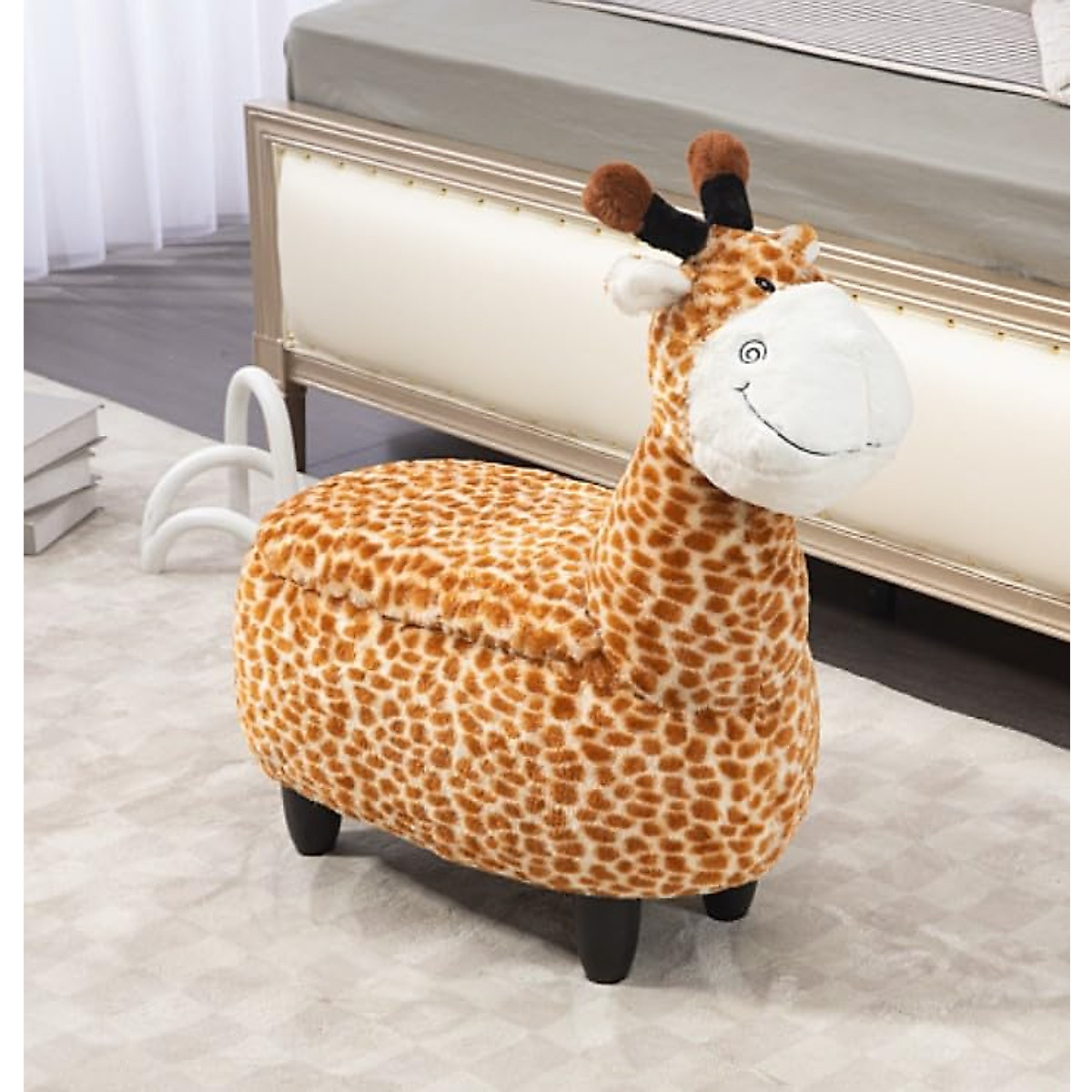 Home 2 Office Geno The Giraffe Ottoman with Storage for Kids' Bedroom, Playroom, Nursery or Recreation Room Decor, Soft Animal-Shaped Toddler Furniture with Wooden Legs
