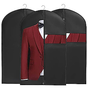 40‘’Garment Bags【3 Pack】Suit Bag for Storage Hanging Clothes Suitable for Storage of Dresses Suits Overcoats Garment Can Provide Neatness and Space-Saving for Your Wardrobe (Black, 40 × 24 Inch)
