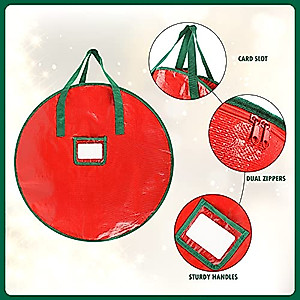 Shappy 4 Pieces Wreath Storage Container Bag Round Garland Holiday Container Zippered Xmas Artificial Wreath Container with Handle for Christmas Tree (Red,30 x 7 Inches)