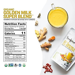 Sunfood Superfoods Golden Milk Organic Turmeric Powder | 6 oz. Bag, 56 Servings | with Ginger, Black Pepper, Maca, Goji Berry & Cinnamon | Non GMO, Vegan & Gluten Free