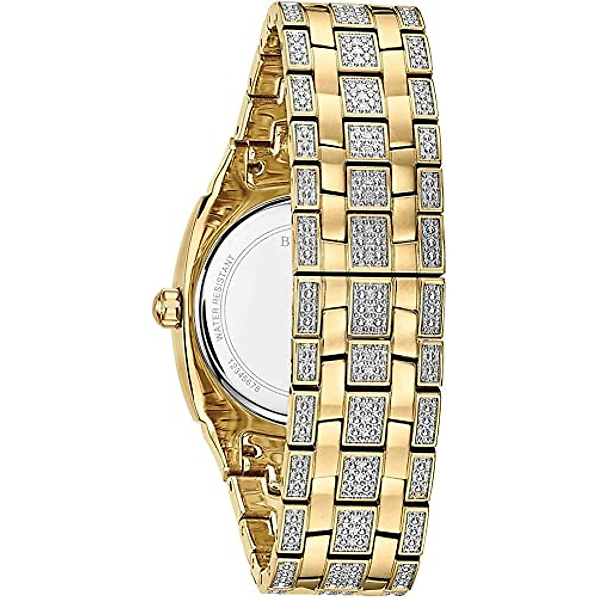 Bulova Men's Crystals Phantom Gold Tone Stainless Steel 3-Hand Quartz Watch, Cushion Shape Dial and Curved Mineral Crystal Style: 98B323