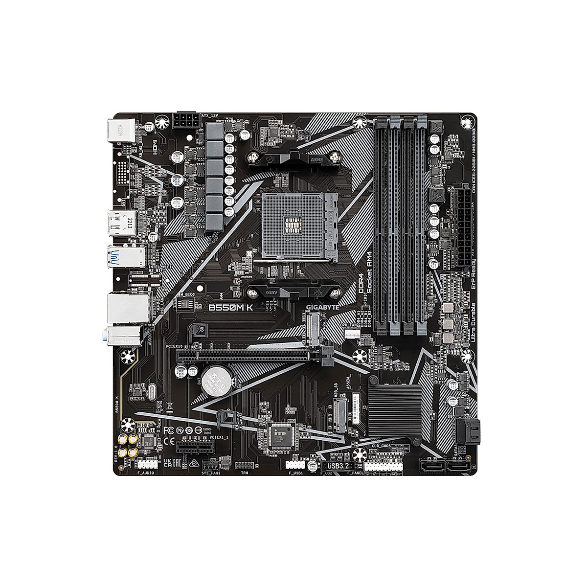 GIGABYTE B550M K Motherboard, Supports AMD AM4 Ryzen 5000 Processors, Micro-ATX, DDR4, Dual M.2, SATA 6Gb/s, Realtek GbE LAN, PCIe 4.0
