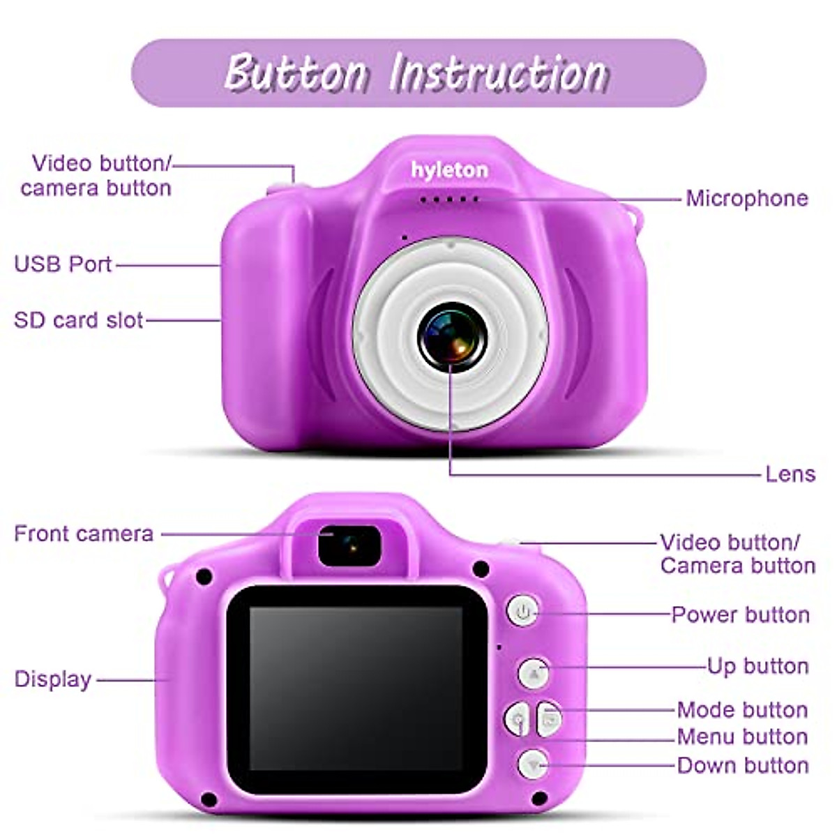 hyleton Kids Selfie Camera Digital,Child Toddler Video Camera Toys for 3 4 5 6 7 8 9 Year Old,Christmas Birthday Gift for Age 3-8 Girls/Boys with 32GB SD Card (Purple)