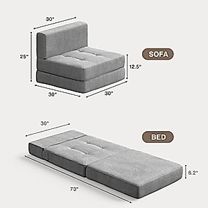 Aiho Folding Sleeper Sofa Chair Bed, Memory Foam Floor Couch , Modern Linen Fabric Removable Cover, for Living Room/Apartment/Dorm/Loft (Light Grey)