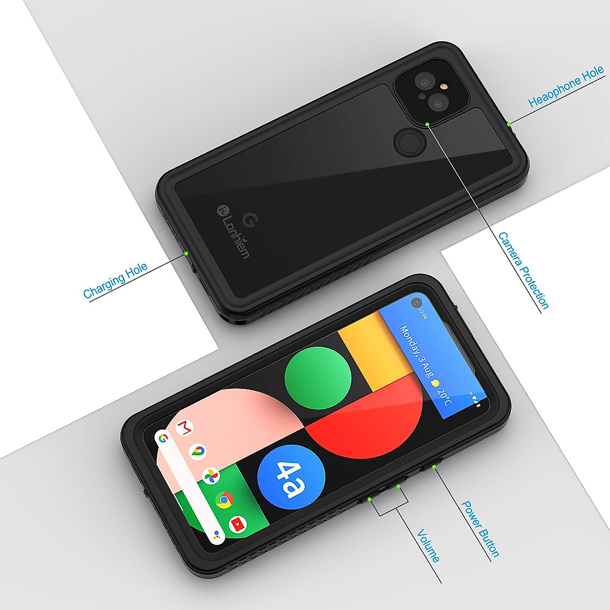 Lanhiem Pixel 4a 5G Case, IP68 Waterproof Dustproof Case [NOT Fit 4G Version] with Built-in Screen Protector, Full Body Protective Cover for Google Pixel 4a 5G Only, Black/Clear