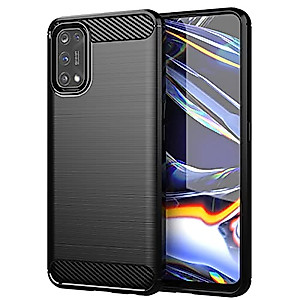KOARWVC Phone Case for Realme 7 Pro Case RMX2170 Case Carbon Fiber Shockproof Rugged Shield Anti-Scratch Soft TPU Back Cover Protective Cases for Realme 7 Pro (Black)