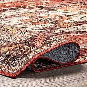 nuLOOM Hera Medallion Stain-Resistant Machine Washable Area Rug, 9' x 12', Red