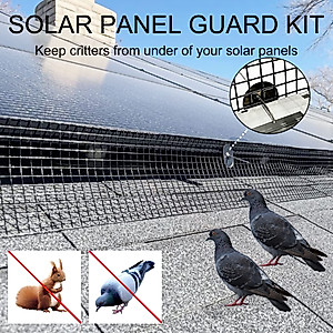 YESON Solar Panel Guard, 8in X 100ft PVC Coated Critter Guard Roll Kit for Solar Panel Wire Screen, Black Pigeon Barrier Netting with 120 Fastener Clips, Cutting Scissor, Gloves