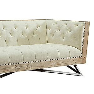 Armen Living Regis Sofa in Cream and Gunmetal Finish