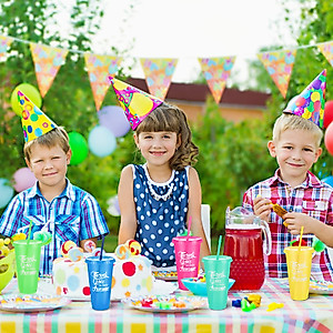 Sieral Tumbler with Straw and Lid Thank You Cups 24 oz Reusable Plastic Cups Iced Coffee Water Bottle Bulk Cold Drink Travel Mug Cup Plastic Cups for Employees Party Birthday(Bright Color, 24 Pcs)