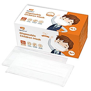 iBstone Kids Face Mask, Disposable Children Mask for School and Daily Use, 3-Layer, Comfortable Wide Straps, Non-Latex, White, 50PCS