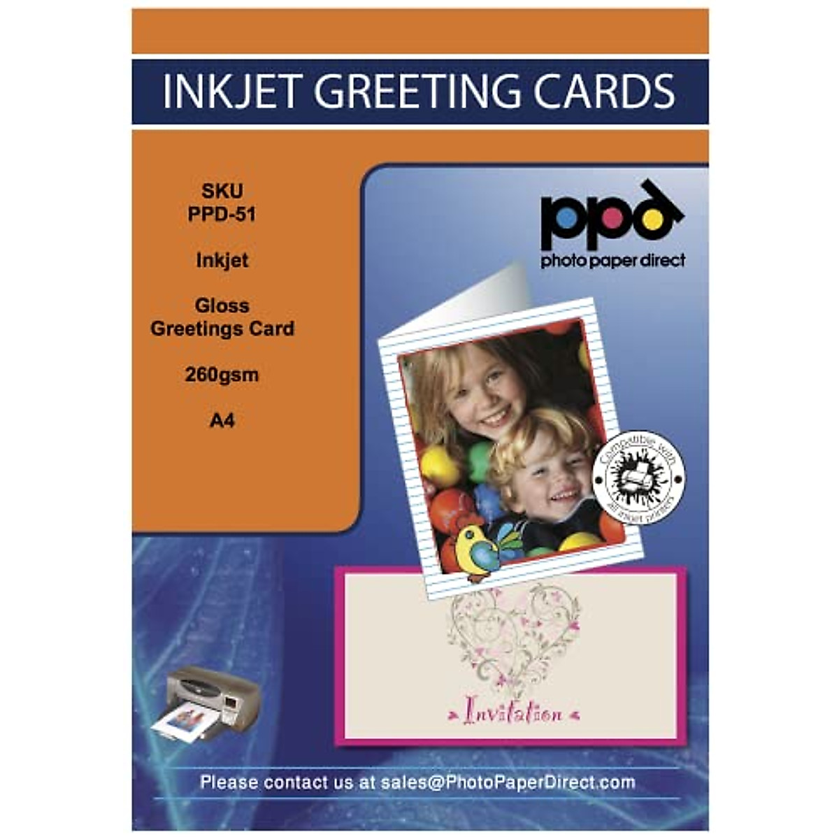 PPD 20 Inkjet Printable Greeting Cards A4 Pre-Scored to A5 260gsm Gloss Inc Envelopes PPD-51-ENV-20