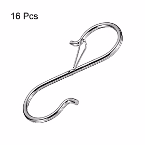 HARFINGTON 16pcs S Hooks 3.5 Inch S-Shaped Metal Hook Hanger with Safety Buckle for Hanging Plants Clothes Pots and Pans Kitchen Utensil Bags, Silver