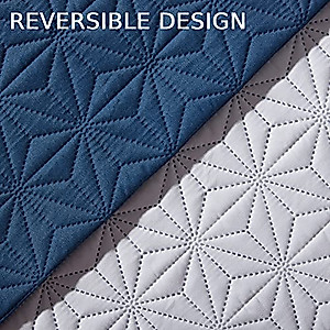 NexHome Quilt Sets Queen Size Navy Blue Stars Pattern Quilted Coverlet Solid Reversible Coverlet Sets Lightweight Microfiber Quilted Bedspread Set with Pillow Shams