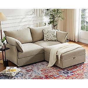 ABCASA Modern Living Room Chenille Sofa Small Sofa, Loveseat Sofa with Deeper Seats, Easy to Install, Beige