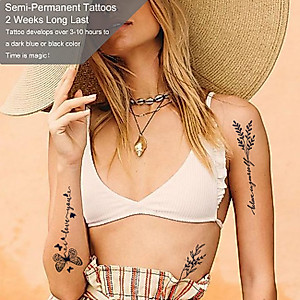 CHARLNET Semi-Permanent Tattoos for Women Girls - 2 Weeks Long Last Waterproof Realistic Flower Words Temporary Tattoos/Fades Naturally/Body Art Stickers